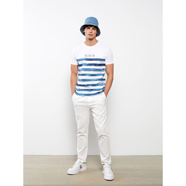 Bisiklet Yaka Kısa Kollu Çizgili Penye Erkek Tişört