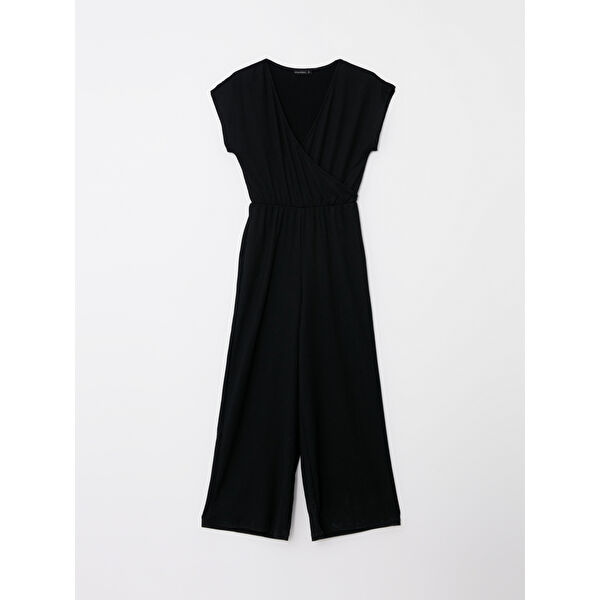 LCW CASUAL Kruvaze Yaka Düz Kısa Kollu Kadın Tulum LCW CASUAL Kruvaze Yaka Düz Kısa Kollu Kadın Tulum