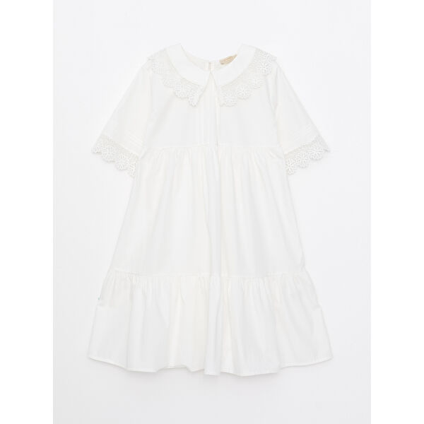 Bebe Yaka Dantel Detaylı Kısa Kollu Poplin Kız Çocuk Elbise Bebe Yaka Dantel Detaylı Kısa Kollu Poplin Kız Çocuk Elbise