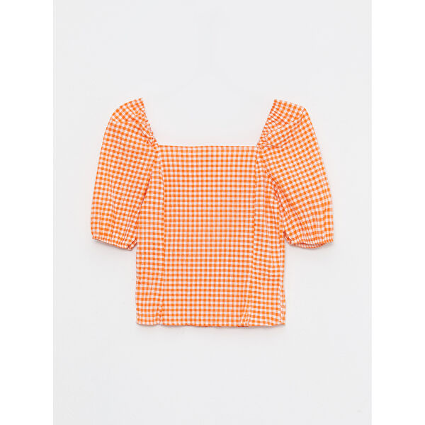 LCW CASUAL Kare Yaka Ekose Kısa Kollu Kadın Bluz