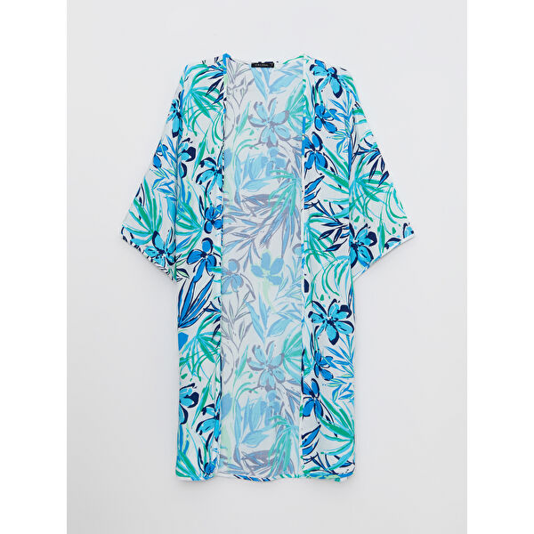 Şal Yaka Desenli Uzun Kollu Viskon Kadın Kimono