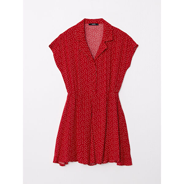 XSIDE Gömlek Yaka Desenli Kısa Kollu Viskon Kadın Tulum