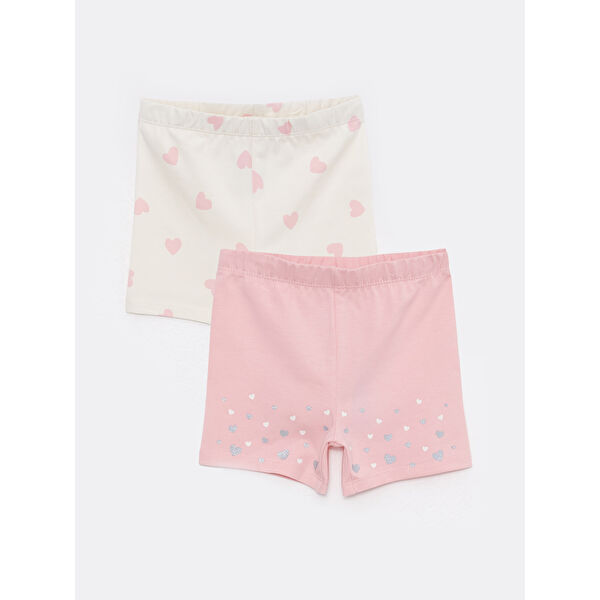 Beli Lastikli Baskılı Pamuklu Kız Bebek Kısa Tayt 2'li