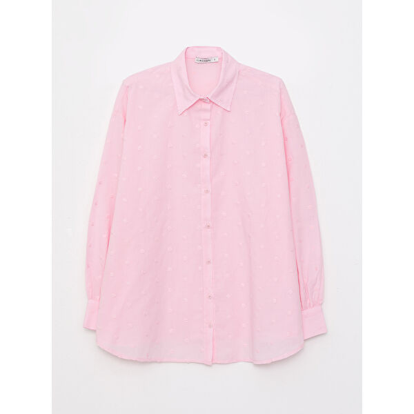 Önden Düğme Kapamalı Nakışlı Uzun Kollu Poplin Kadın Gömlek