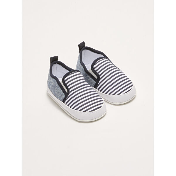 Pamuk Astarlı Çizgili Erkek Bebek Yürüme Öncesi Ev Ayakkabısı