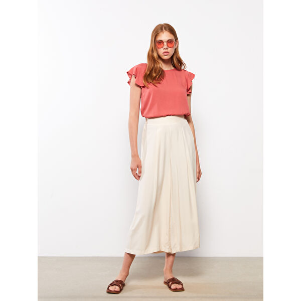 Beli Lastikli Rahat Kalıp Düz Gabardin Kadın Capri Beli Lastikli Rahat Kalıp Düz Gabardin Kadın Capri