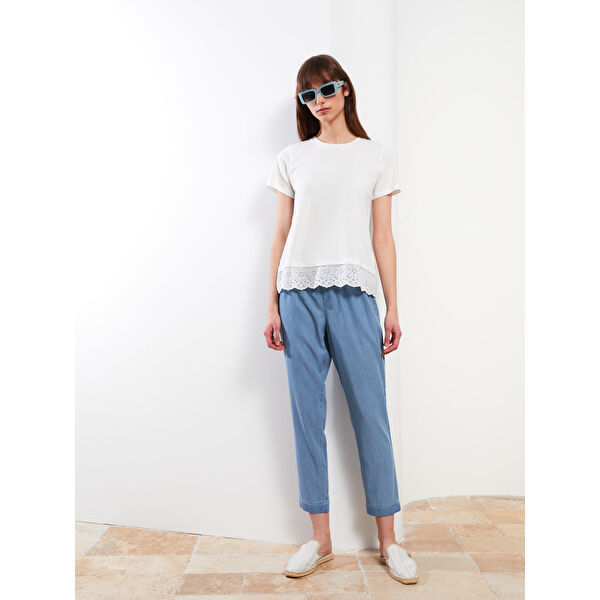 LCW CLASSIC Beli Lastikli Rahat Kalıp Düz Kadın Jean Pantolon