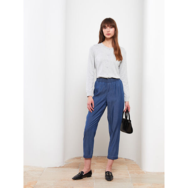 LCW CLASSIC Beli Lastikli Rahat Kalıp Düz Kadın Jean Pantolon