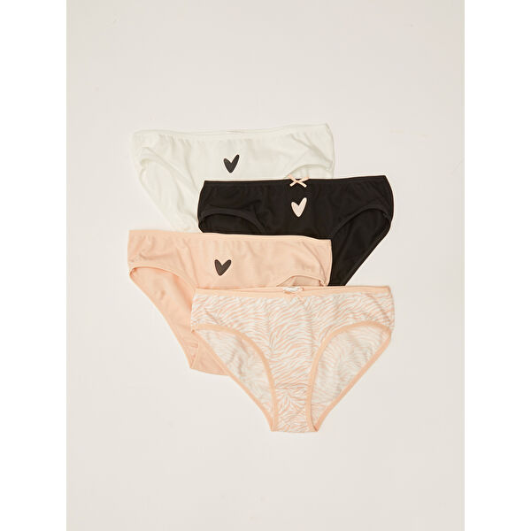 Baskılı Pamuklu Kız Çocuk Külot 4'lü