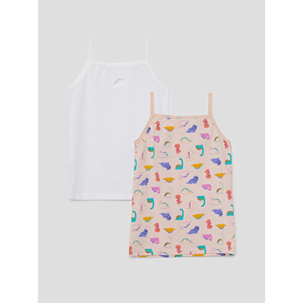 Kare Yaka Baskılı Askılı Pamuklu Kız Çocuk Atlet 2'li