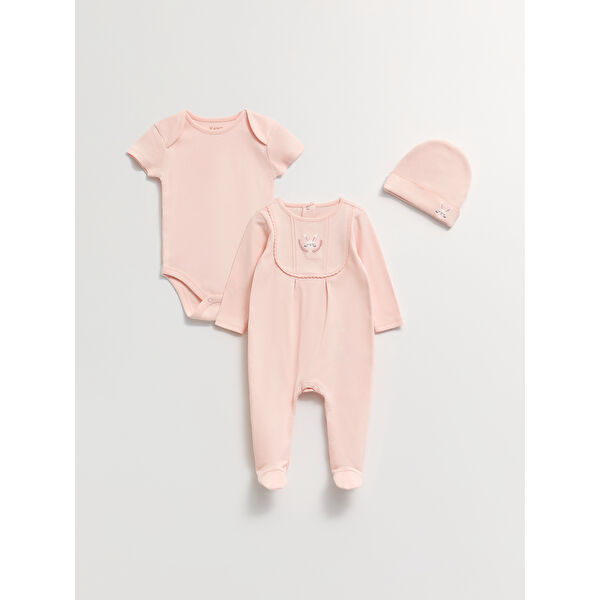 Bisiklet Yaka Nakışlı Kız Bebek Hastane Çıkış Seti 3'lü