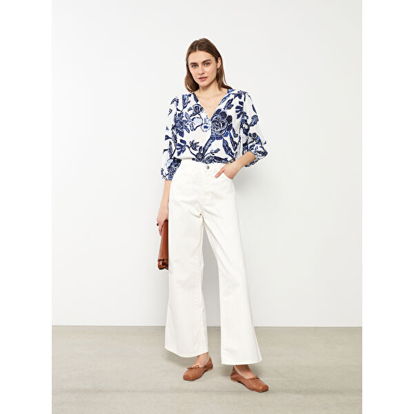 LCW CLASSIC Standart Fit Düz Geniş Paça Kadın Rodeo Jean Pantolon