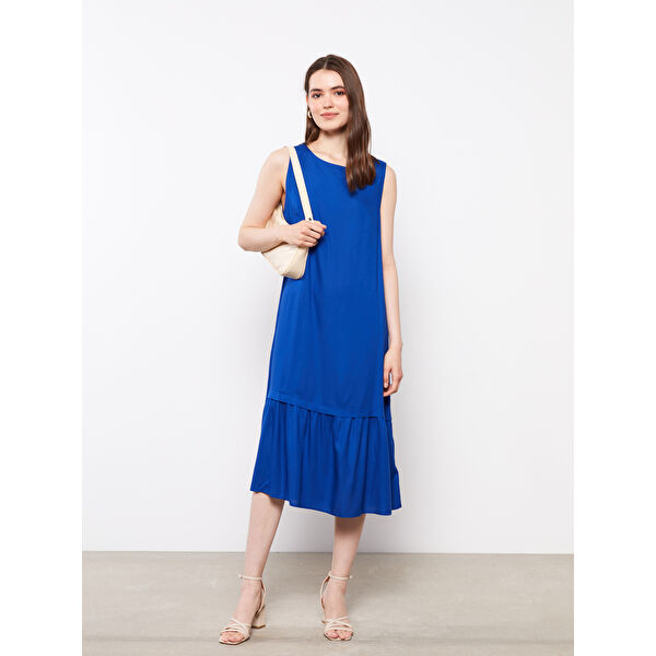 Bisiklet Yaka Düz Kolsuz Viskon Kadın Elbise