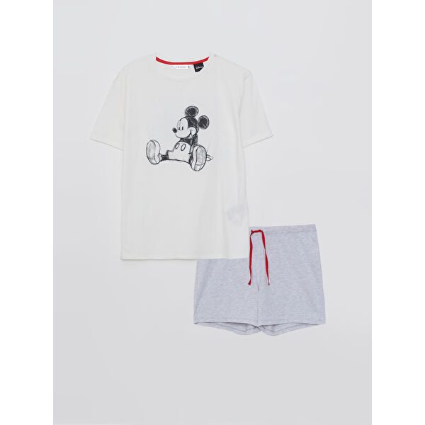 LCW DREAM Bisiklet Yaka Mickey Mouse Baskılı Kısa Kollu Kadın Pijama Takımı