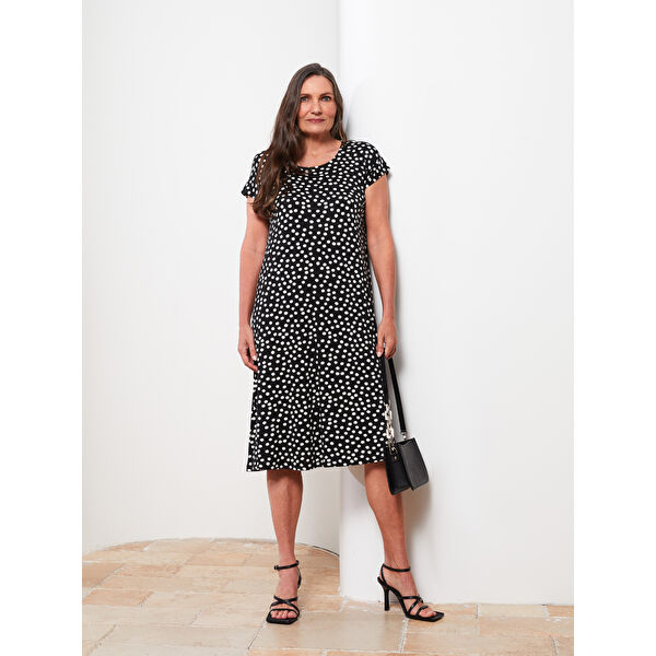 Bisiklet Yaka Çiçekli Kısa Kollu A Kesim Kadın Elbise