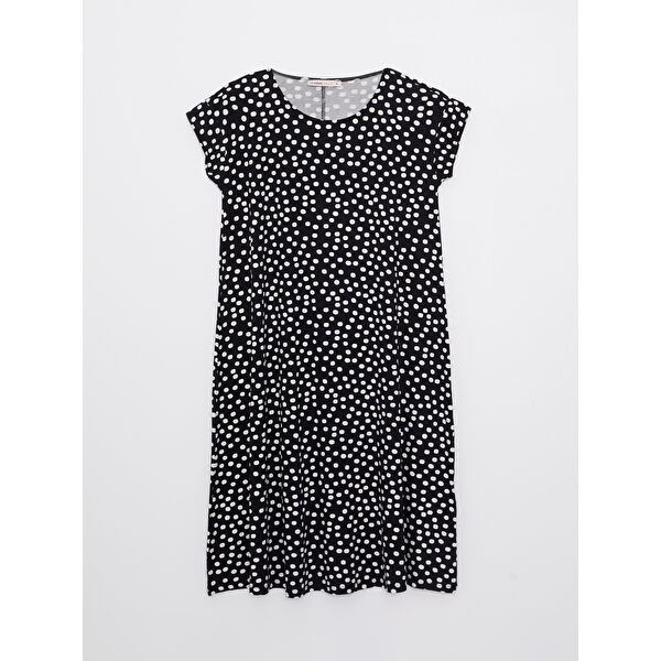 LCW GRACE Bisiklet Yaka Desenli Kısa Kollu A Kesim Kadın Elbise