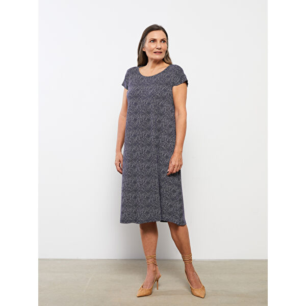 LCW GRACE Bisiklet Yaka Desenli Kısa Kollu A Kesim Kadın Elbise