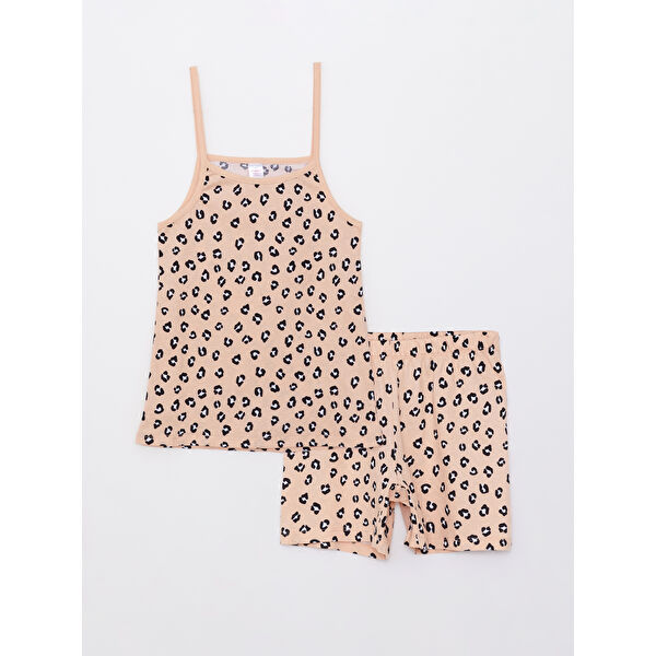 Kare Yaka Baskılı Askılı Kız Çocuk Şortlu Pijama Takımı Kare Yaka Baskılı Askılı Kız Çocuk Şortlu Pijama Takımı
