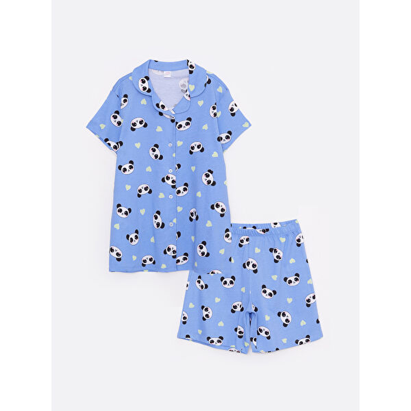 Gömlek Yaka Desenli Kısa Kollu Kız Çocuk Şortlu Pijama Takımı
