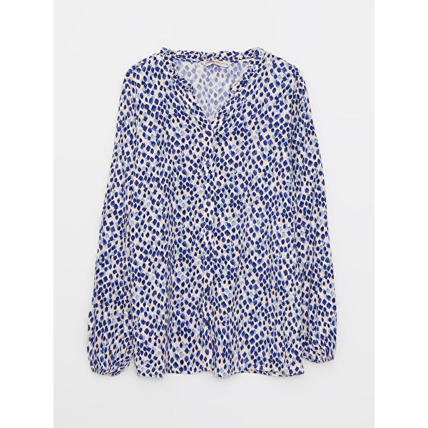 LCW GRACE Kaçık Yaka Desenli Uzun Kollu Viskon Kadın Gömlek