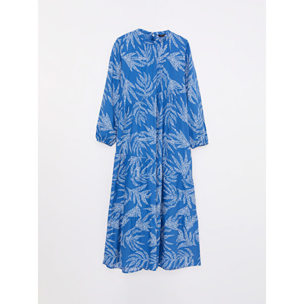 MODEST Dik Yaka Desenli Uzun Kollu Poplin Kadın Elbise