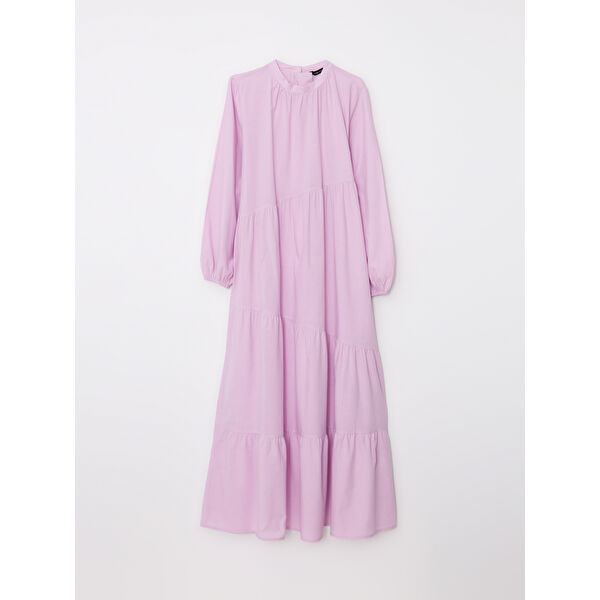 MODEST Dik Yaka Desenli Uzun Kollu Poplin Kadın Elbise