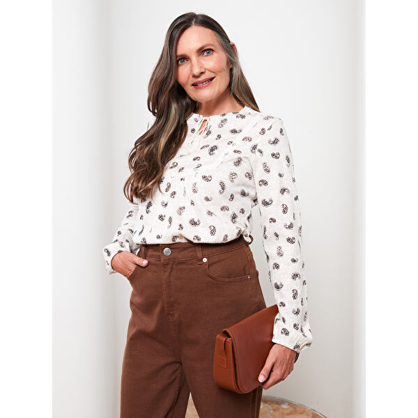 LCW GRACE Bağlamalı Yaka Desenli Uzun Kollu Kadın Bluz