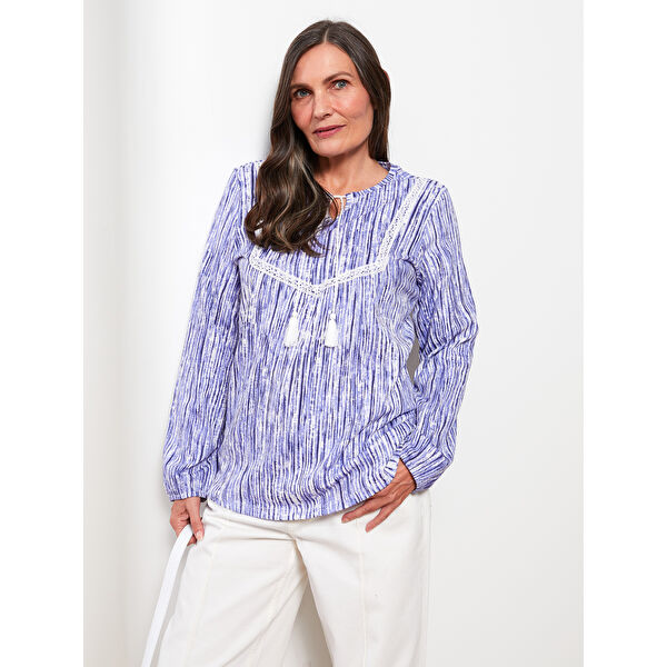 LCW GRACE Bağlamalı Yaka Desenli Uzun Kollu Kadın Bluz