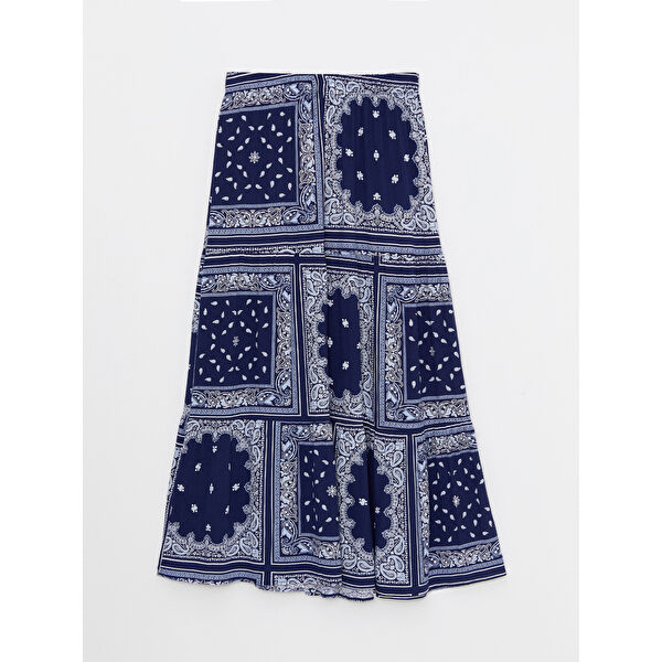 LCW CLASSIC Beli Lastikli Standart Fit Desenli Viskon Kadın Etek