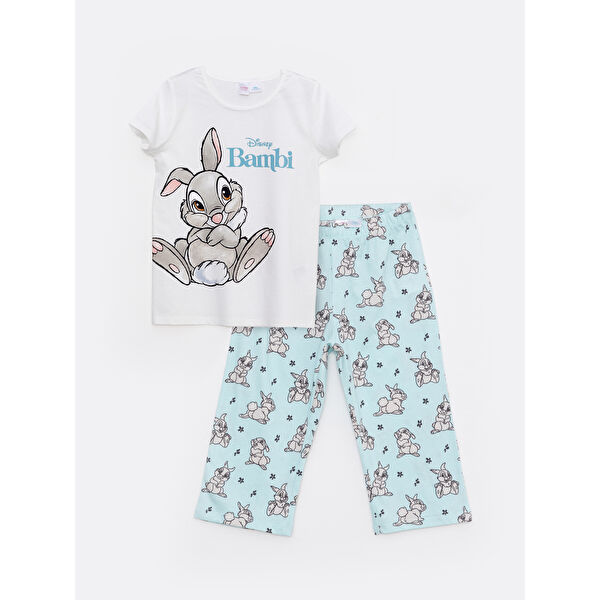 Bisiklet Yaka Bambi Baskılı Kısa Kollu Kız Çocuk Pijama Takımı