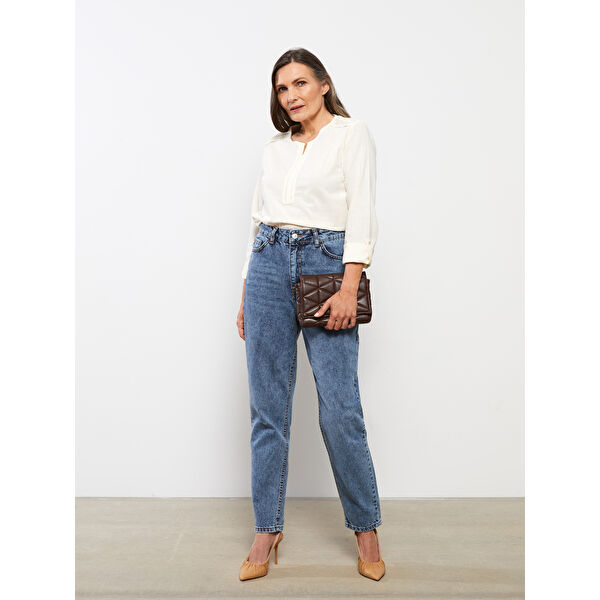 LCW GRACE Kaçık Yaka Nakışlı Uzun Kollu Pamuklu Kadın Bluz