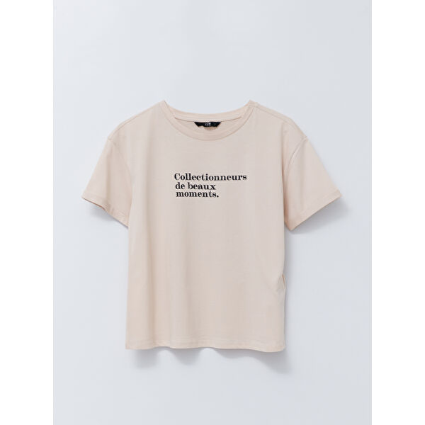 Bisiklet Yaka Yazı Baskılı Kısa Kollu Pamuklu Kadın Tişört Bisiklet Yaka Yazı Baskılı Kısa Kollu Pamuklu Kadın Tişört