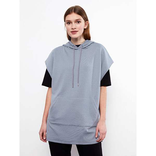 MODEST Kapüşonlu Kendinden Desenli Kadın Süveter