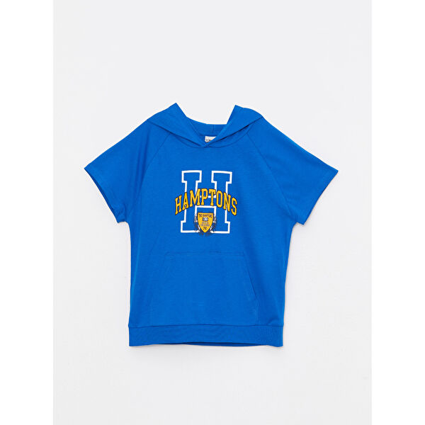 Kapüşonlu Baskılı Kısa Kollu Pamuklu Erkek Çocuk Tişört Kapüşonlu Baskılı Kısa Kollu Pamuklu Erkek Çocuk Tişört