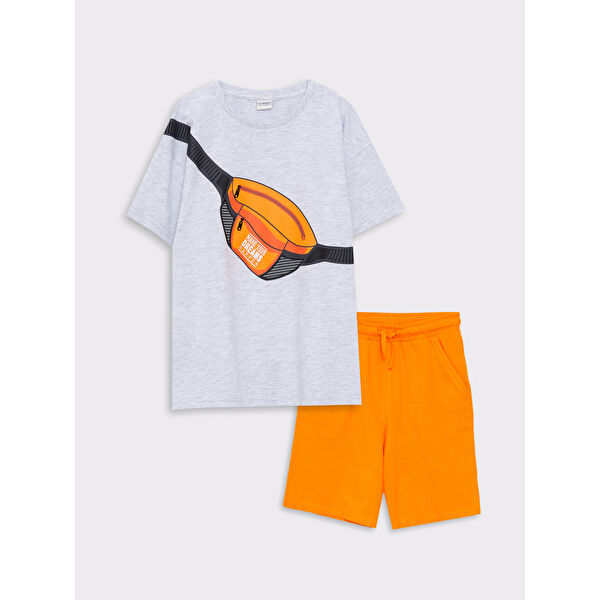 Bisiklet Yaka Baskılı Kısa Kollu Erkek Çocuk Tişört ve Şort