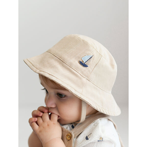 Baskılı Nakış Detaylı Erkek Bebek Şapka