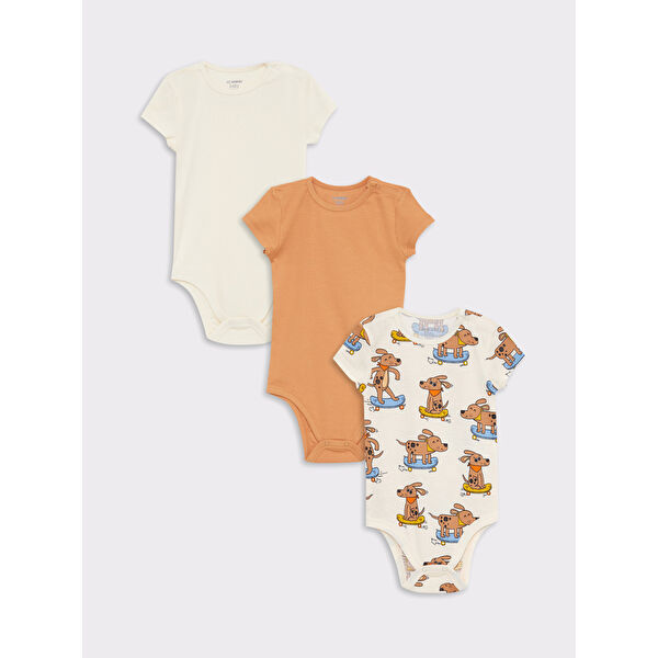 Bisiklet Yaka Kısa Kollu Erkek Bebek Çıtçıtlı Body 3'lü