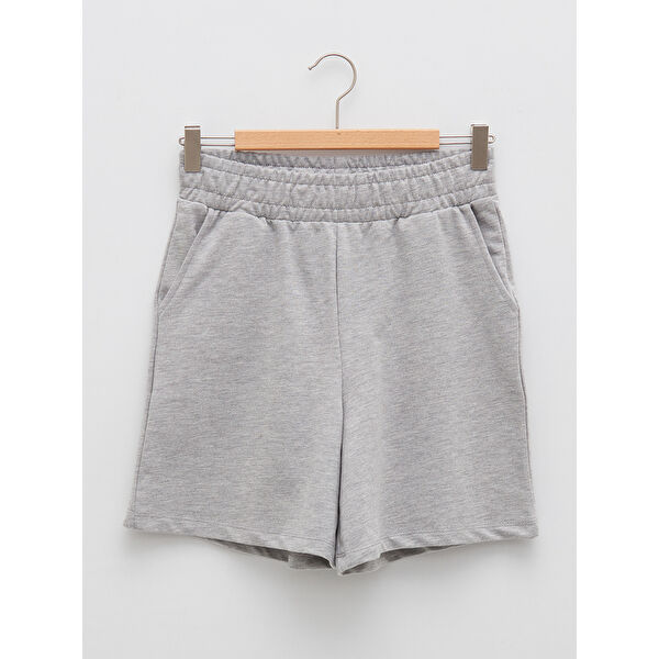 Beli Lastikli Düz Cep Detaylı Pamuklu Kadın Bermuda Şort