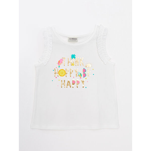 Bisiklet Yaka Baskılı Pamuklu Kız Çocuk Atlet