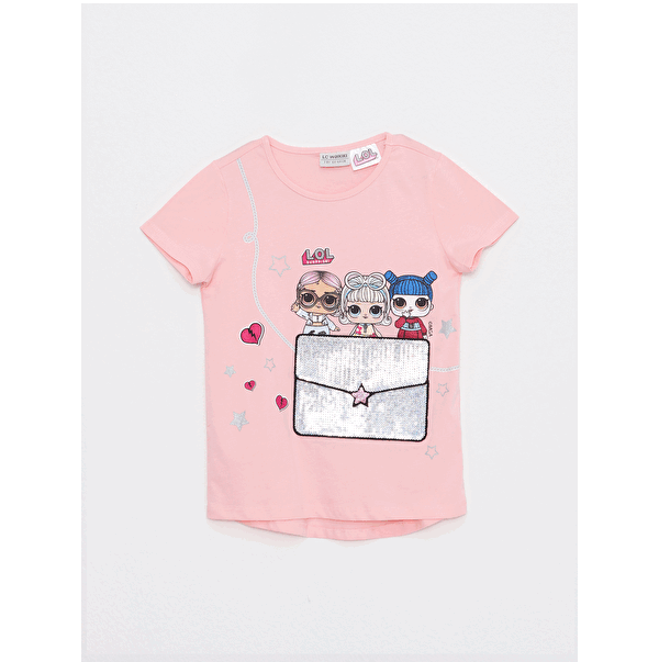 Bisiklet Yaka LOL Surprise OMG Lisanslı Çift Yönlü Payetli Kısa Kollu Kız Çocuk Tişört