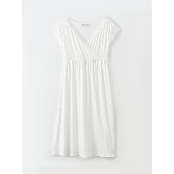 LCW DREAM V Yaka Düz Kısa Kollu Hamile Gecelik