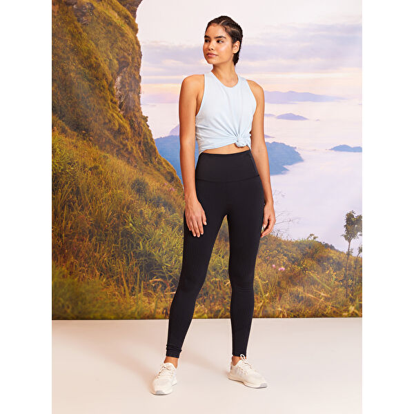 Beli Lastikli Düz File Detaylı Kadın Outdoor Tayt