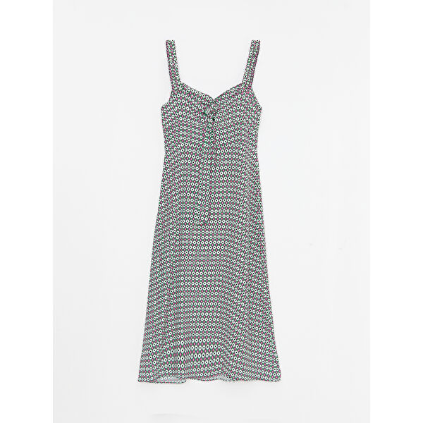 LCW CASUAL Kalp Yaka Desenli Askılı Viskon Kadın Elbise