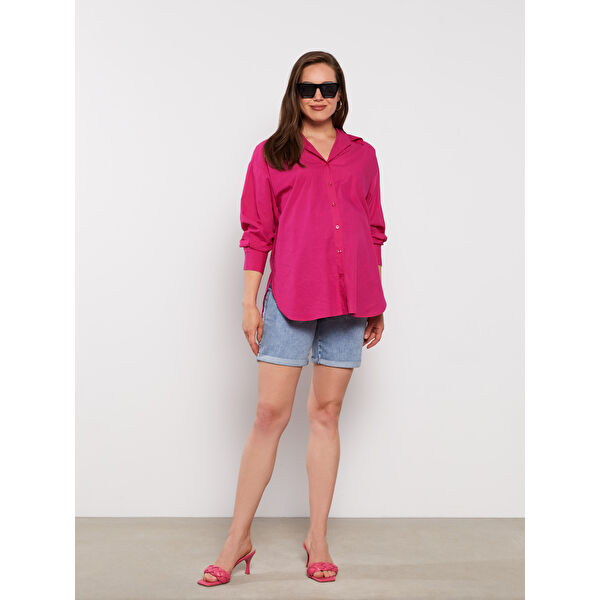 Karın Panelli Standart Fit Düz Hamile Jean Şort