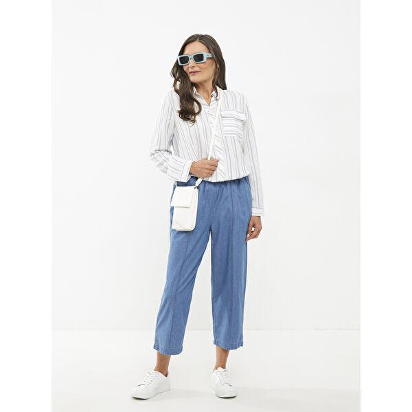 Beli Lastikli Standart Fit Düz Cep Detaylı Kadın Jean Capri Beli Lastikli Standart Fit Düz Cep Detaylı Kadın Jean Capri
