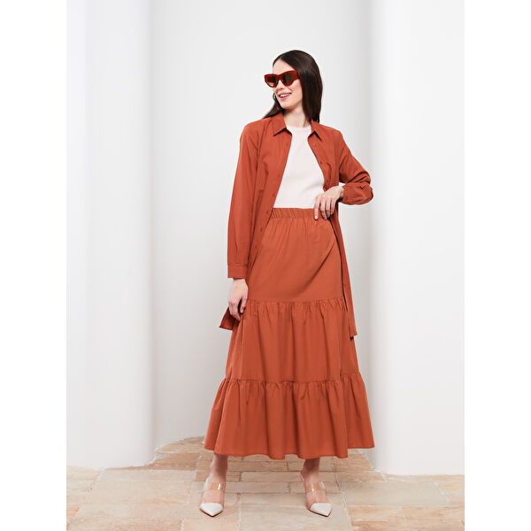 MODEST Beli Lastikli Düz A Kesim Poplin Kadın Etek