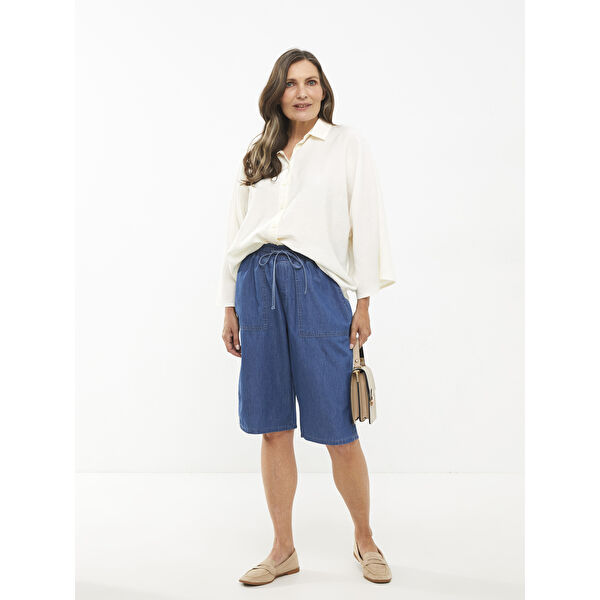 Beli Lastikli Düz Cep Detaylı Kadın Jean Şort