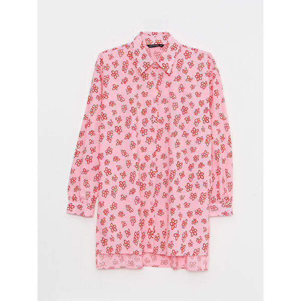 MODEST Gömlek Yaka Desenli Uzun Kollu Oversize Pamuklu Kadın Tunik