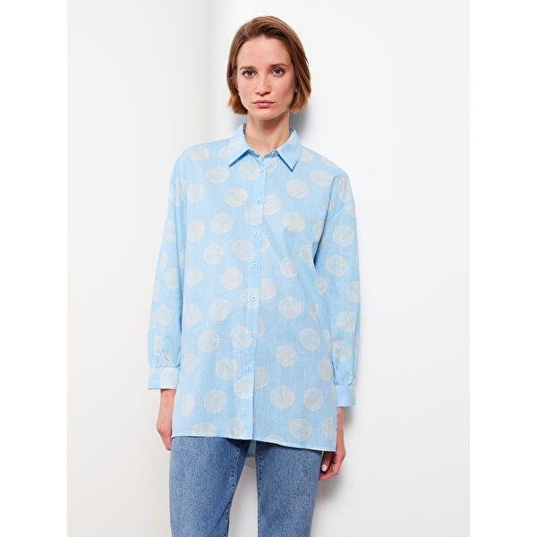 MODEST Gömlek Yaka Desenli Uzun Kollu Oversize Pamuklu Kadın Tunik