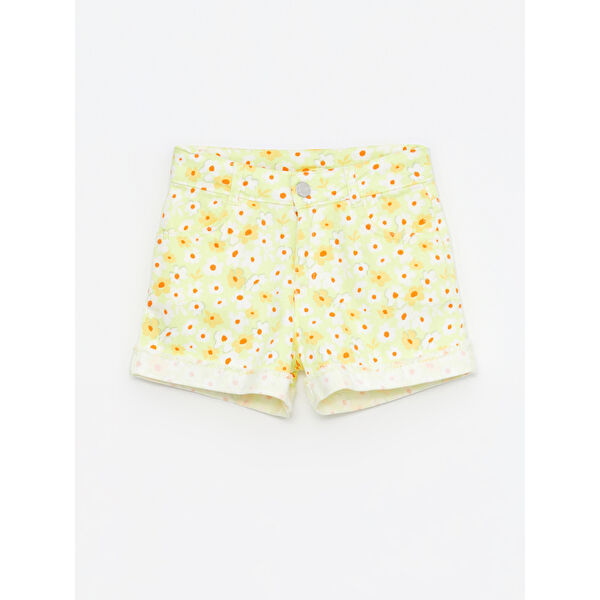 Desenli Gabardin Kız Çocuk Şort